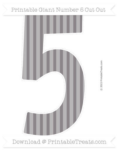 Taupe Grey Striped Giant Number 5 Cut Out — Printable Treats.com
