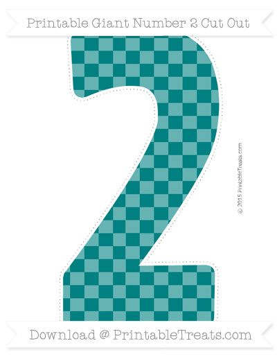 Teal Checker Pattern Giant Number 2 Cut Out — Printable Treats.com