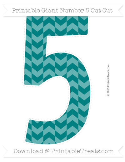 Teal Herringbone Pattern Giant Number 5 Cut Out — Printable Treats.com