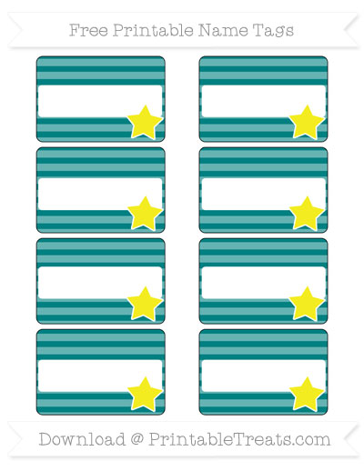 Free Teal Horizontal Striped Star Name Tags — Printable Treats.com