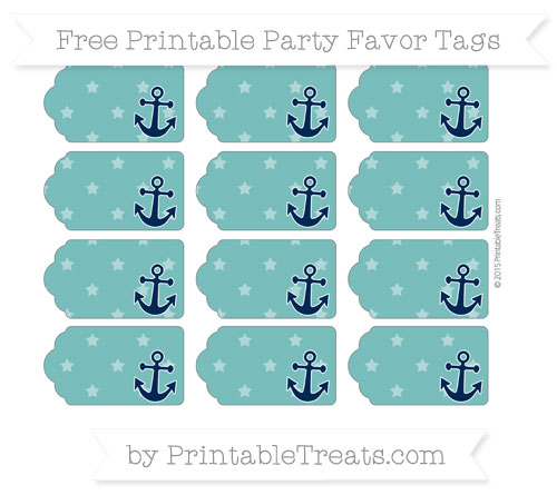 Teal Star Pattern Nautical Party Favor Tags — Printable Treats.com
