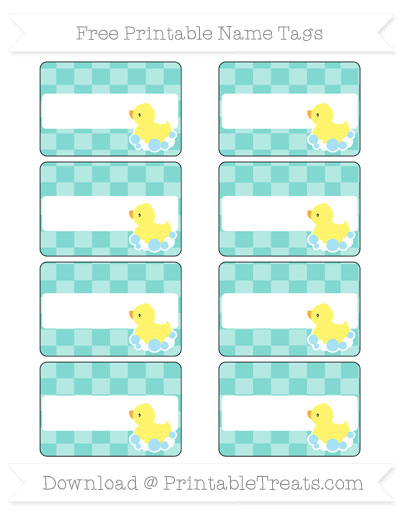 Free Tiffany Blue Checker Pattern Baby Duck Name Tags — Printable ...