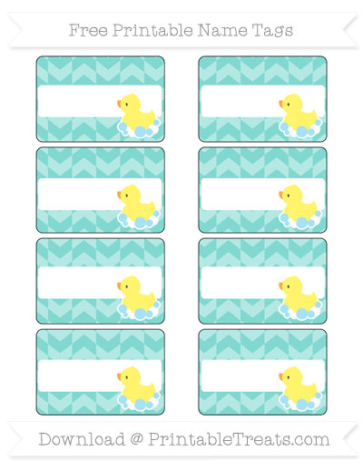 Free Tiffany Blue Herringbone Pattern Baby Duck Name Tags — Printable ...