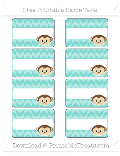 Free Tiffany Blue Herringbone Pattern Boy Monkey Name Tags — Printable ...