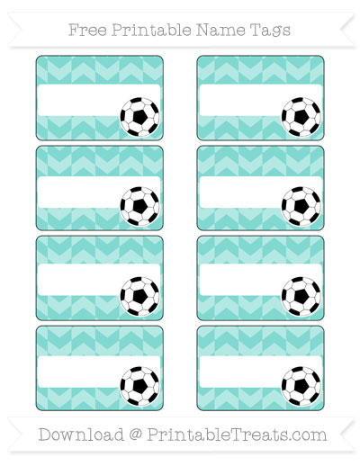 Free Tiffany Blue Herringbone Pattern Soccer Name Tags — Printable ...
