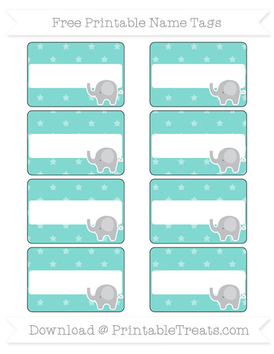 Free Tiffany Blue Star Pattern Elephant Name Tags — Printable Treats.com