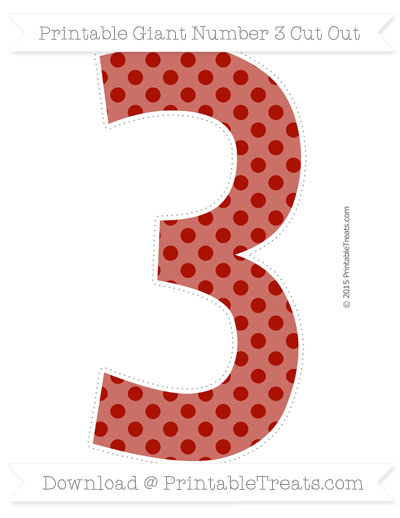 Turkey Red Polka Dot Giant Number 3 Cut Out — Printable Treats.com