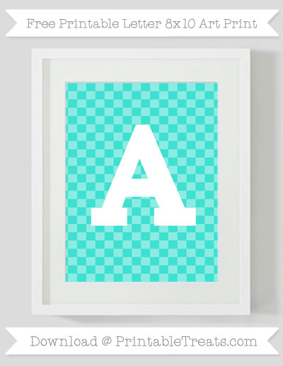Turquoise Checker Pattern Letter A 8×10 Art Print — Printable Treats.com