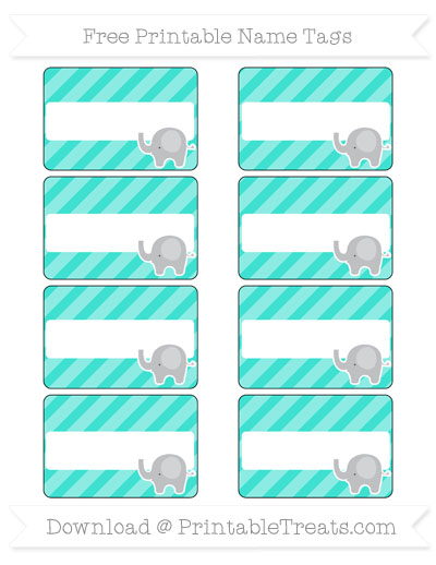 Free Turquoise Diagonal Striped Elephant Name Tags — Printable Treats.com