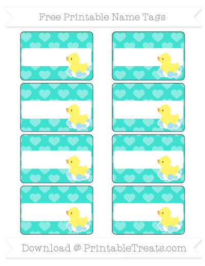 Free Turquoise Heart Pattern Baby Duck Name Tags — Printable Treats.com