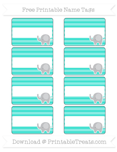 Free Turquoise Horizontal Striped Elephant Name Tags — Printable Treats.com