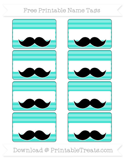 Turquoise Horizontal Striped Mustache Name Tags — Printable Treats.com