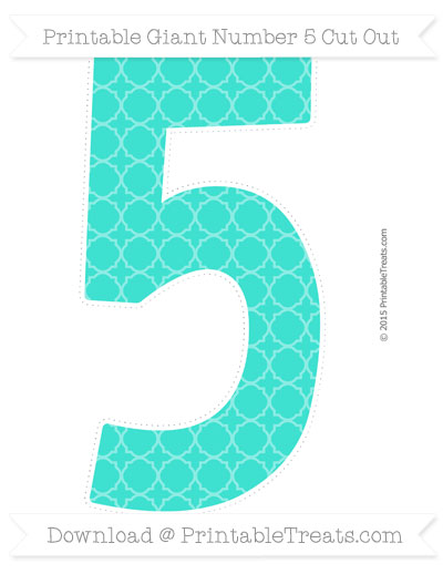 Turquoise Quatrefoil Pattern Giant Number 5 Cut Out — Printable Treats.com
