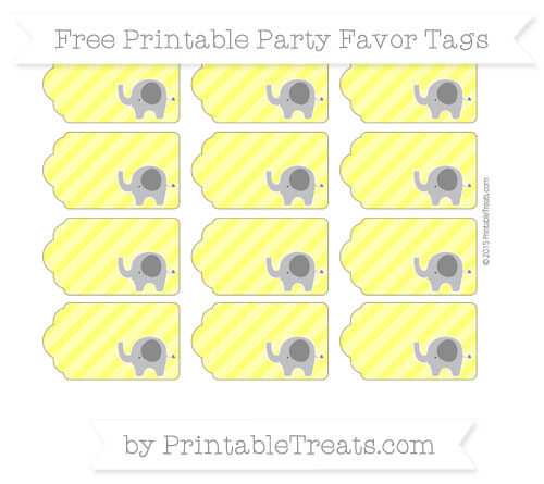 Yellow Diagonal Striped Elephant Party Favor Tags — Printable Treats.com
