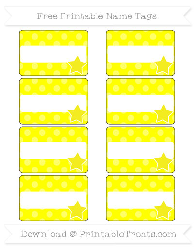 Free Yellow Dotted Pattern Star Name Tags — Printable Treats.com