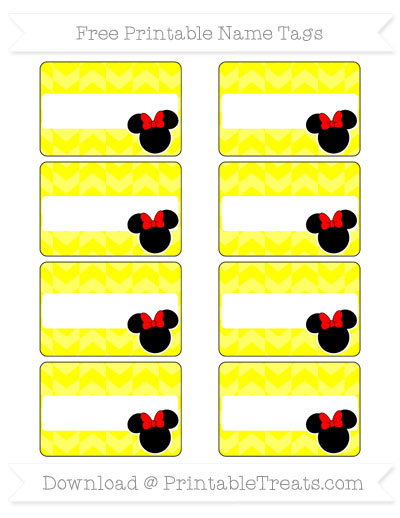 Free Yellow Herringbone Pattern Minnie Mouse Name Tags — Printable ...