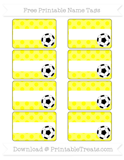 Free Yellow Polka Dot Soccer Name Tags — Printable Treats.com