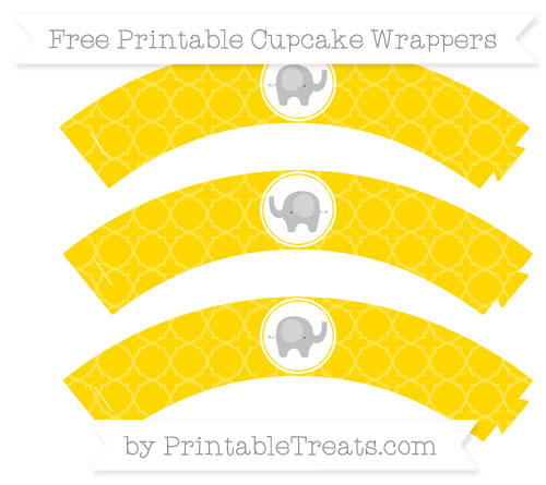 Gold Quatrefoil Pattern Baby Elephant Cupcake Wrappers — Printable ...