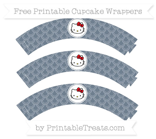 Slate Grey Fish Scale Pattern Hello Kitty Cupcake Wrappers — Printable ...